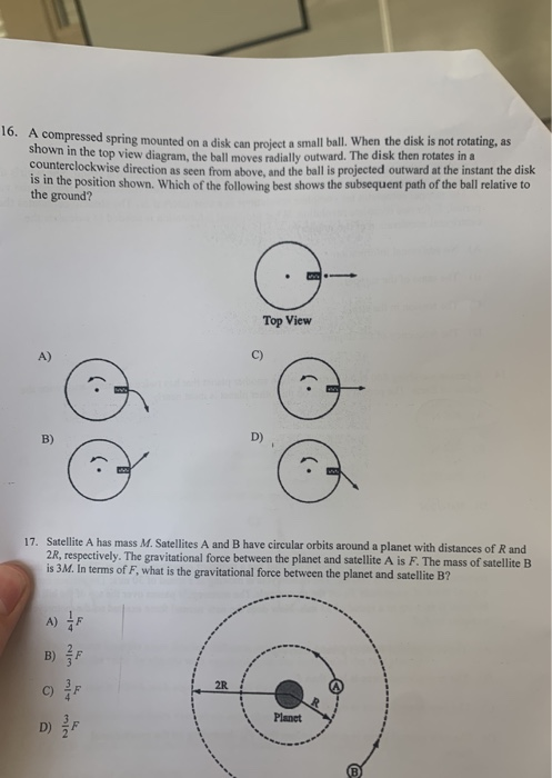 Solved 16. A compressed spring mounted on a disk can proj | Chegg.com