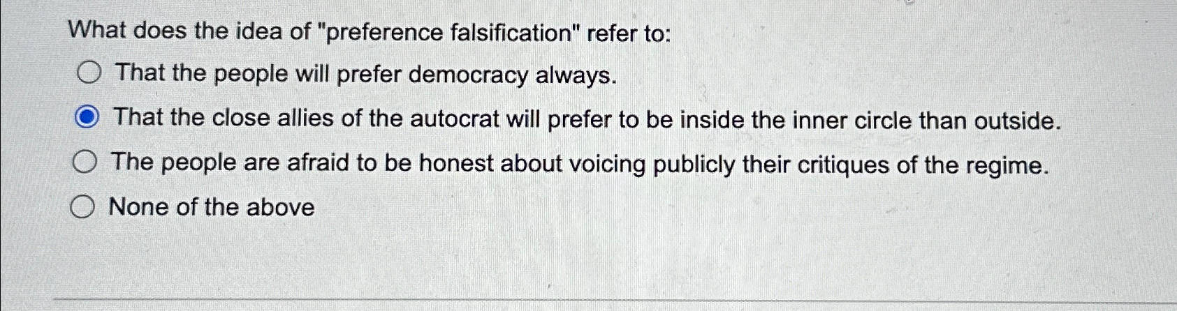 Solved What does the idea of "preference falsification" | Chegg.com