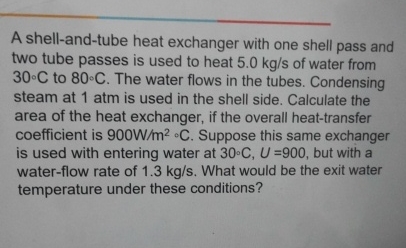 Solved A shell-and-tube heat exchanger with one shell pass | Chegg.com
