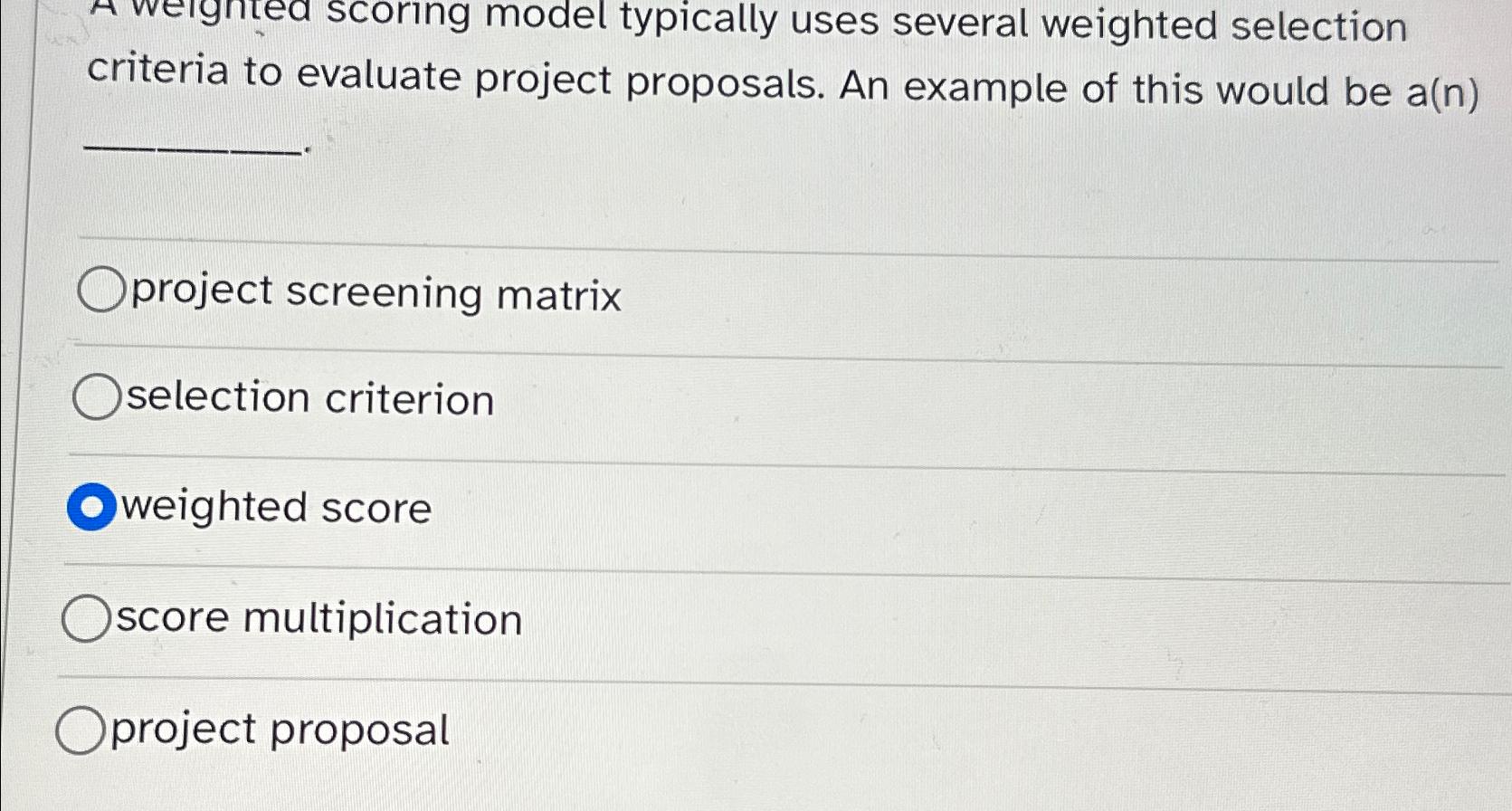 Solved criteria to evaluate project proposals. An example of | Chegg.com