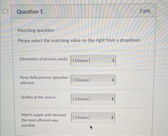 Matching question: Please select the matching value | Chegg.com