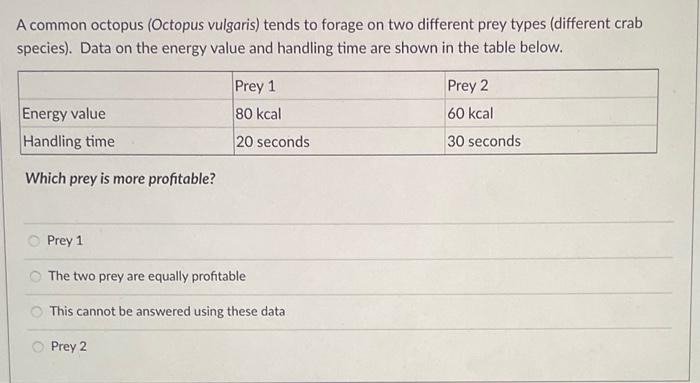 Solved A common octopus (Octopus vulgaris) tends to forage | Chegg.com