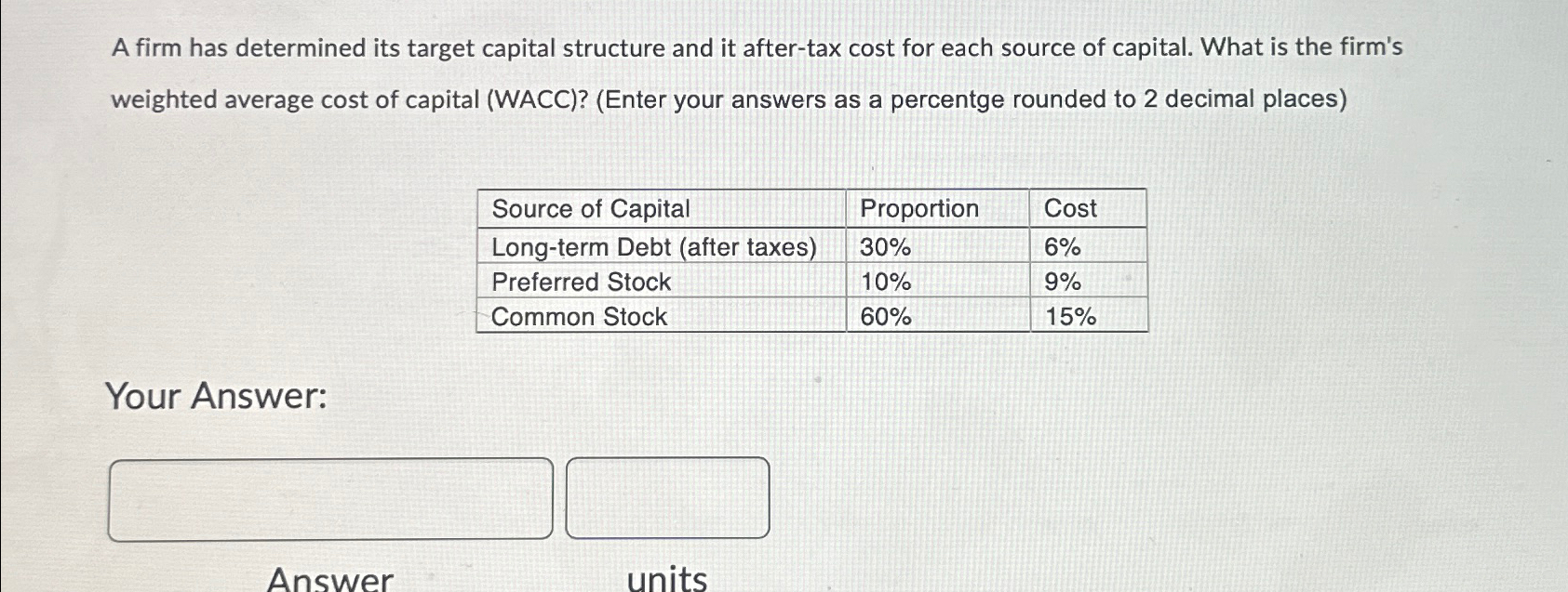 Solved A firm has determined its target capital structure | Chegg.com