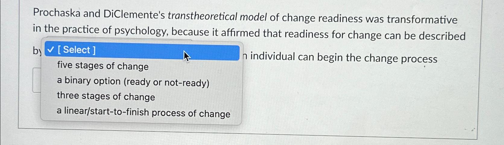 Solved Prochaska and DiClemente's transtheoretical model of | Chegg.com