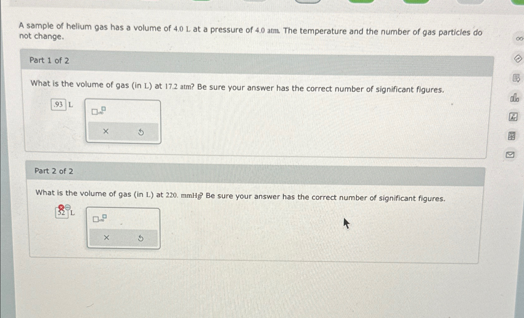 Solved A sample of helium gas has a volume of 4.0L ﻿at a | Chegg.com