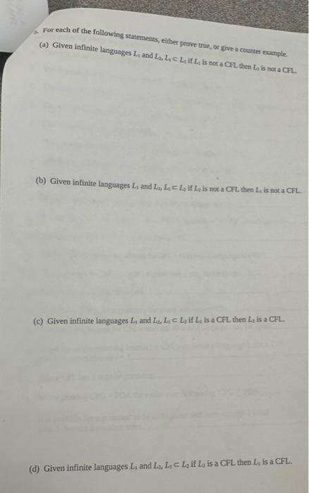 Solved For each of the following statements, either prove | Chegg.com