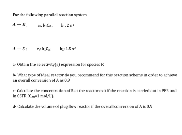Solved For the following parallel reaction | Chegg.com