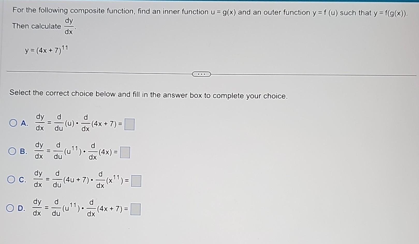 Solved For the following composite function, find an inner | Chegg.com