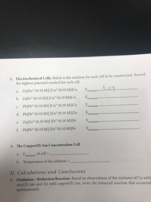 Solved 2. Electrochemical Cells. Below is the notation for | Chegg.com