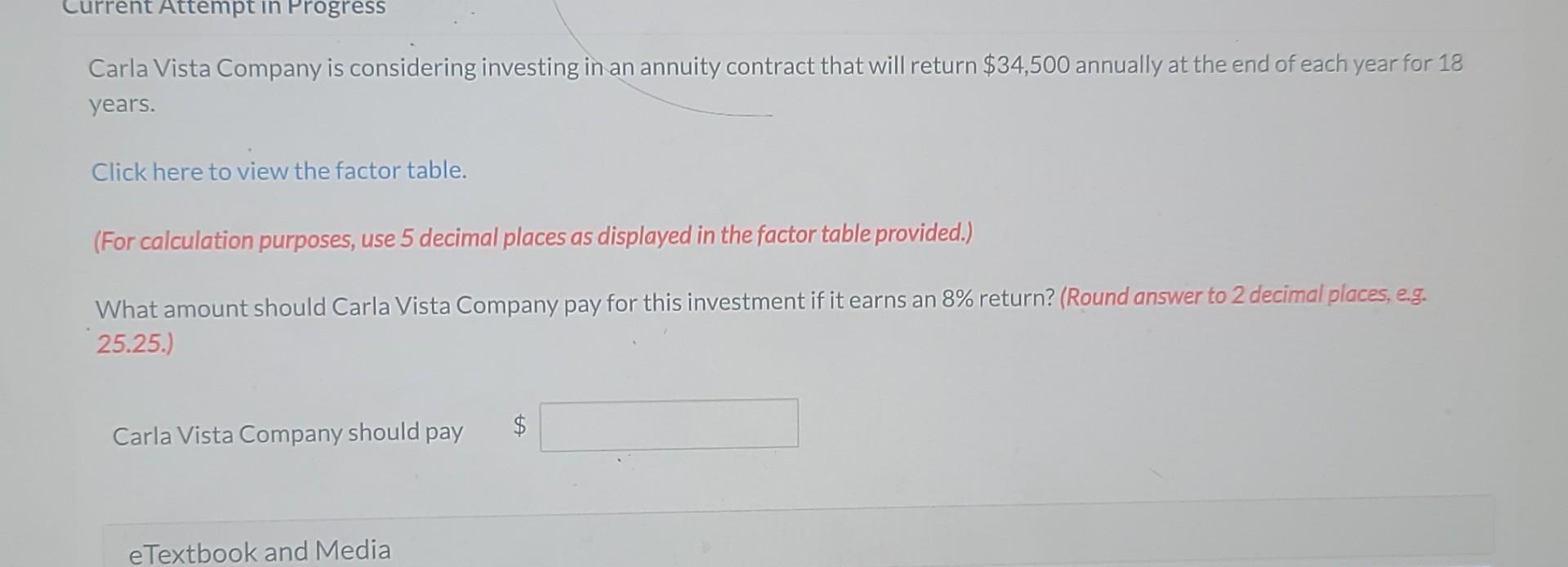 Solved Current Attempt in Progress Carla Vista Company is | Chegg.com