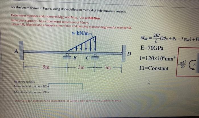 Solved For the beam shown in Figure using slope deflection | Chegg.com