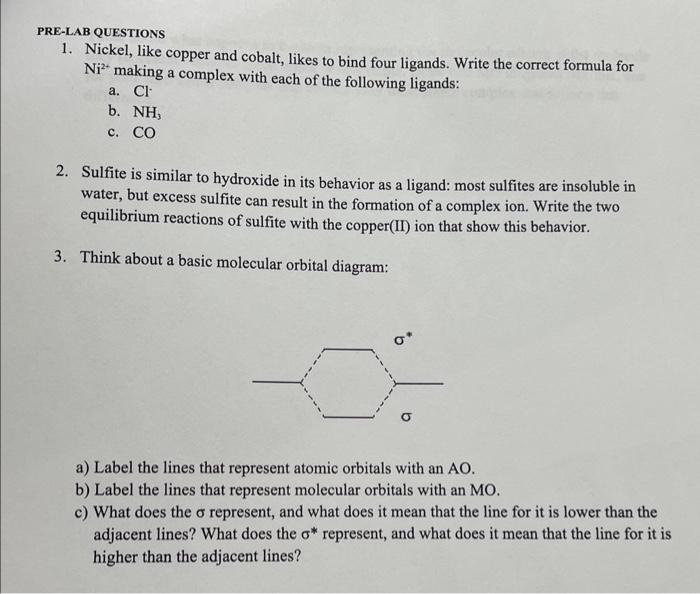 PRE-LAB QUESTIONS 1. Nickel, like copper and cobalt, | Chegg.com