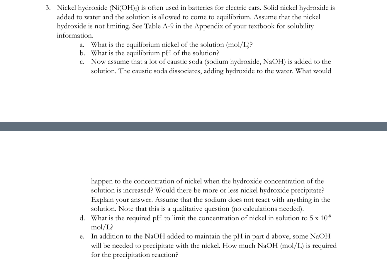 Solved Nickel hydroxide (Ni(OH)2) ﻿is often used in | Chegg.com
