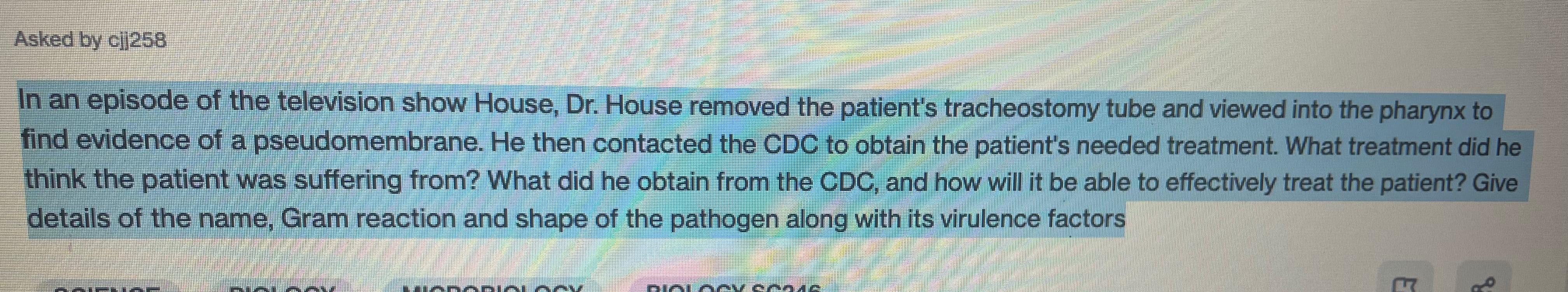 Solved In an episode of the television show House, Dr. | Chegg.com