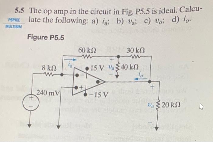 Solved 5.5 The op amp in the circuit in Fig. P5.5 is ideal. | Chegg.com