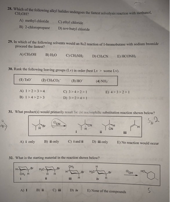 Solved 28. Which of the following alkyl halides undergoes | Chegg.com