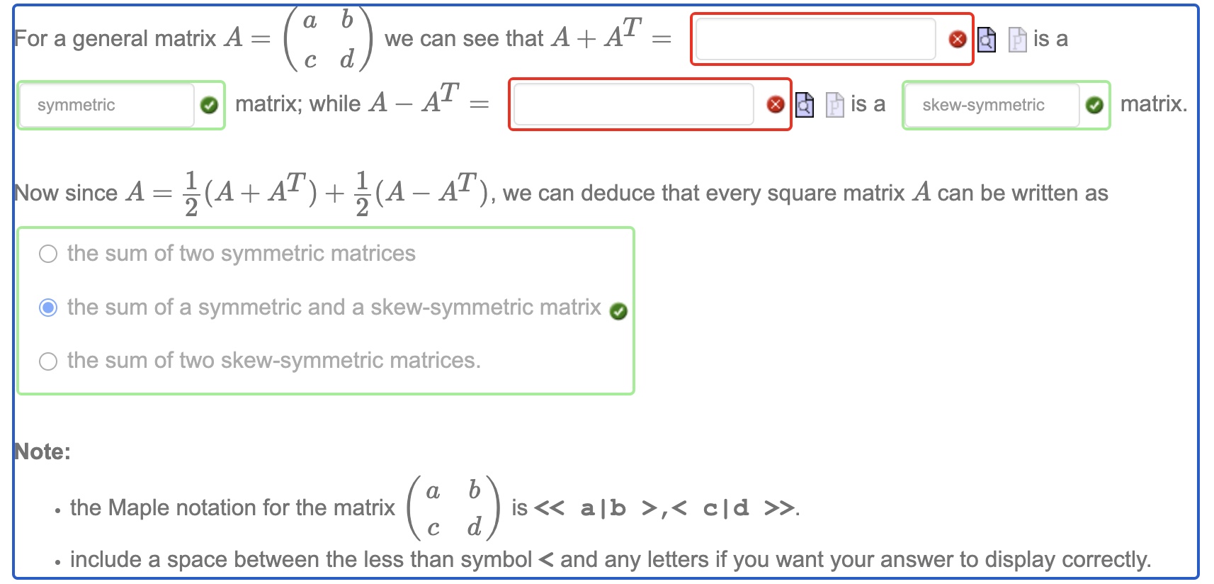 Solved For a general matrix A=([a,b],[c,d]) ﻿we can see that | Chegg.com