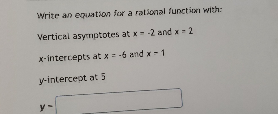 Solved Write an equation for a rational function | Chegg.com