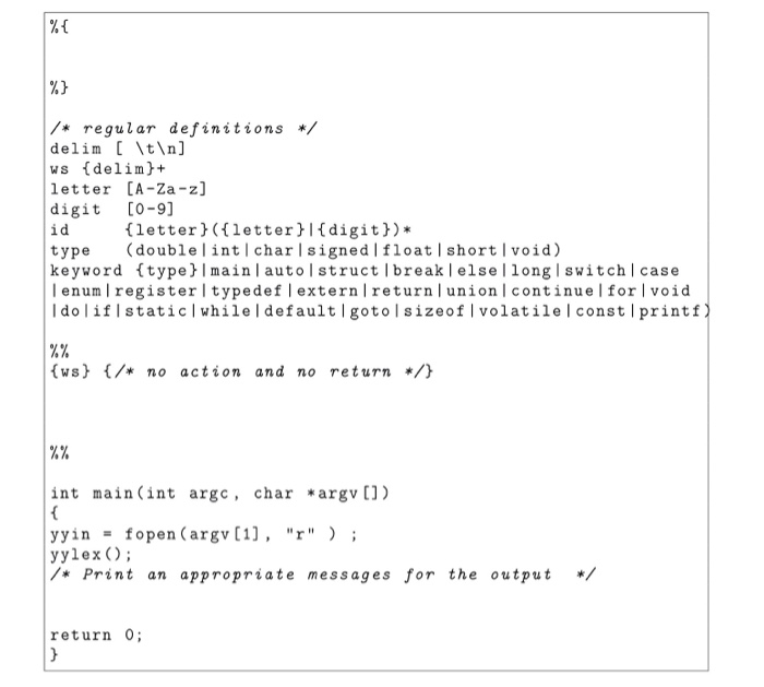 Solved carfully; I want update lex file to (a) recognize | Chegg.com