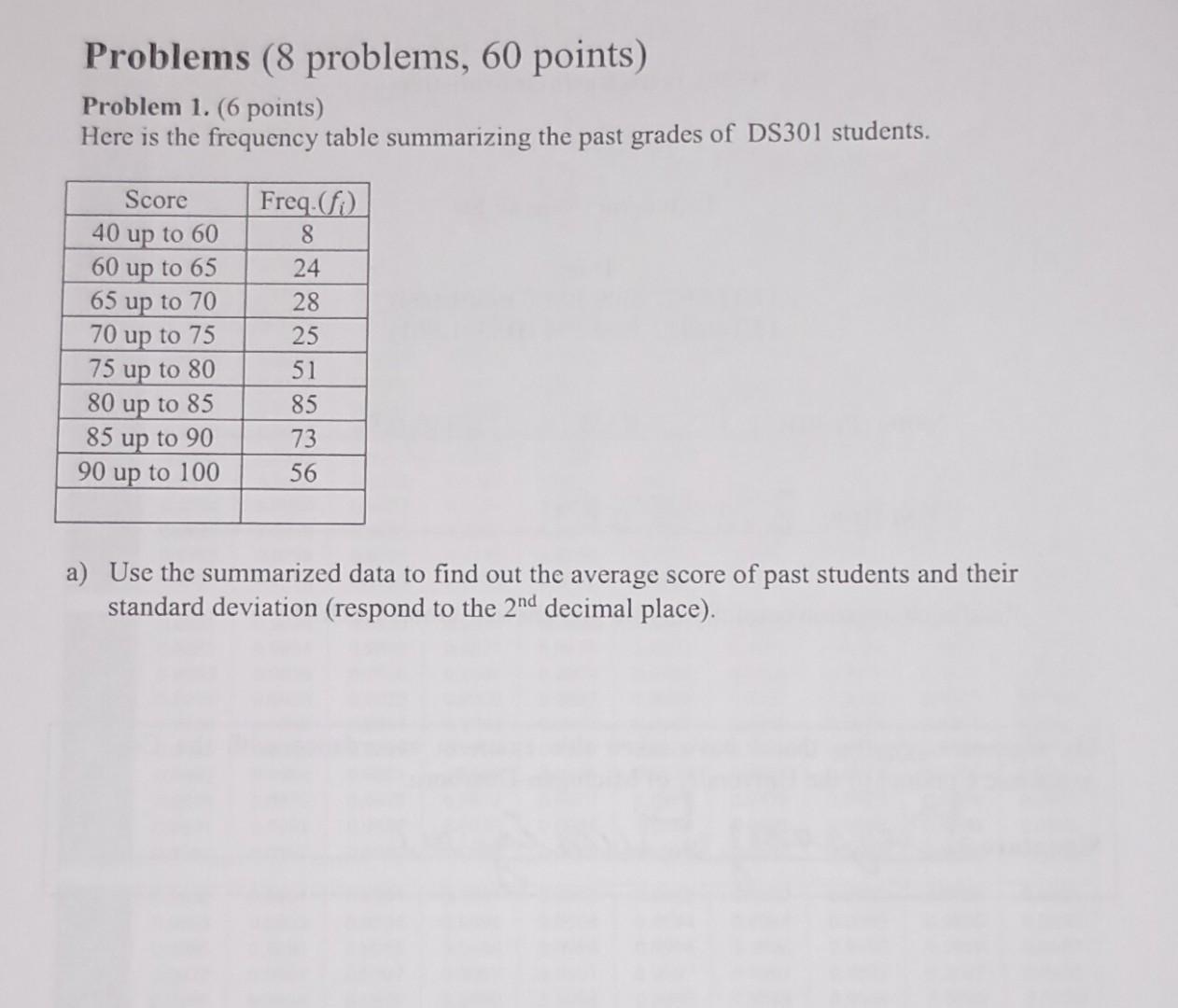 Solved Problem 1. (6 points) Here is the frequency table | Chegg.com