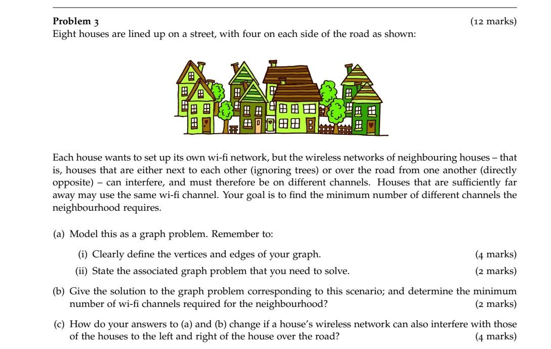 Solved (12 marks) Problem 3 Eight houses are lined up on a | Chegg.com
