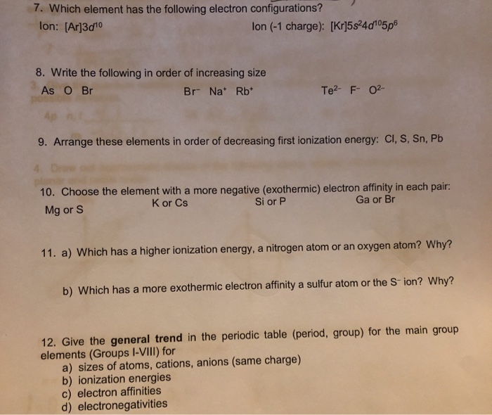 Solved 7. Which element has the following electron | Chegg.com
