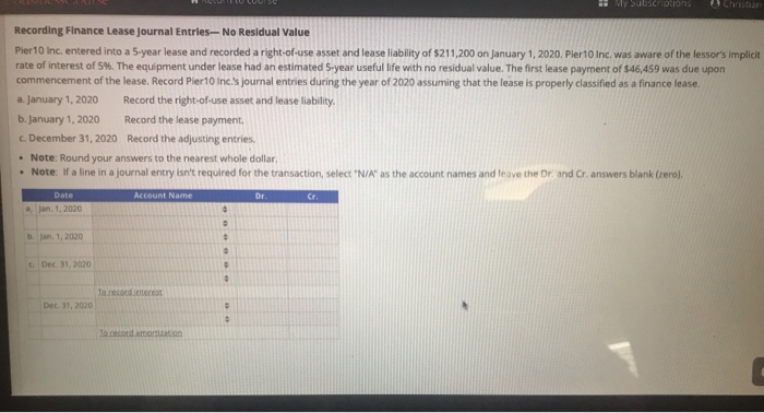 Solved ad My SOUSCOONS Recording Finance Lease Journal | Chegg.com