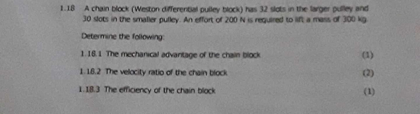 Solved 1.18 A chain block (Weston differential pulley block) | Chegg.com