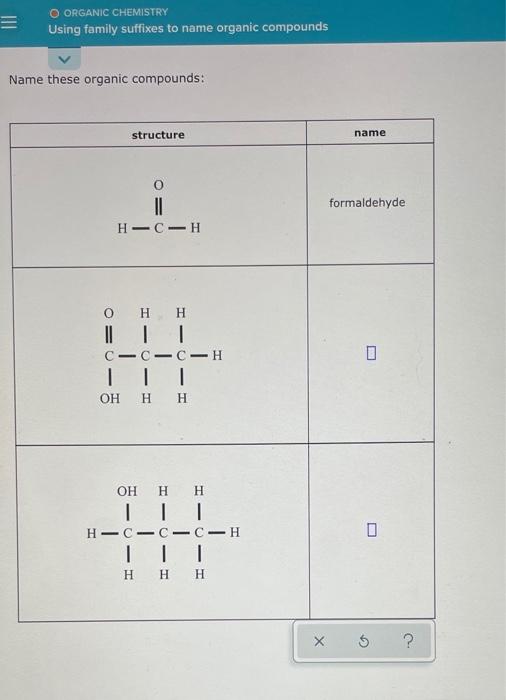 Solved Using family suffixes to name organic compounds: Name | Chegg.com