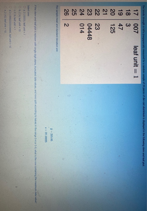 Solved The tensile strength in MPa (megapascals) measured | Chegg.com