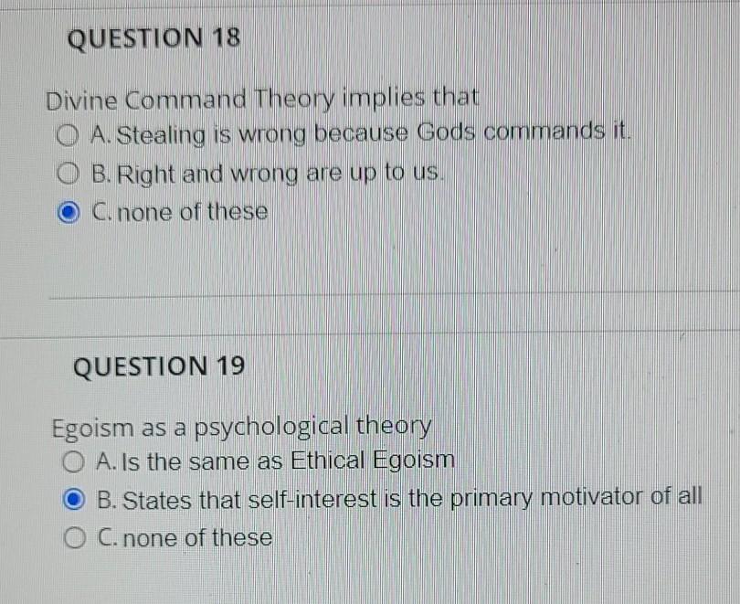 Solved QUESTION 18 Divine Command Theory implies that O A. | Chegg.com