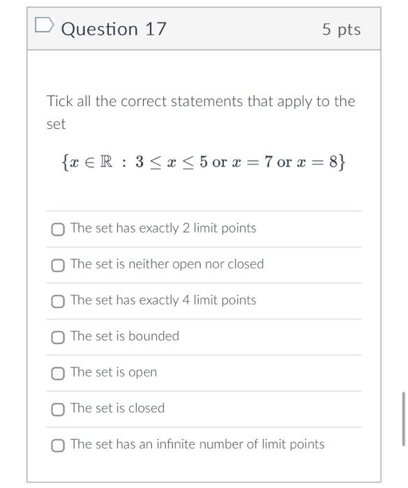 Solved Tick all the correct statements that apply to the set | Chegg.com