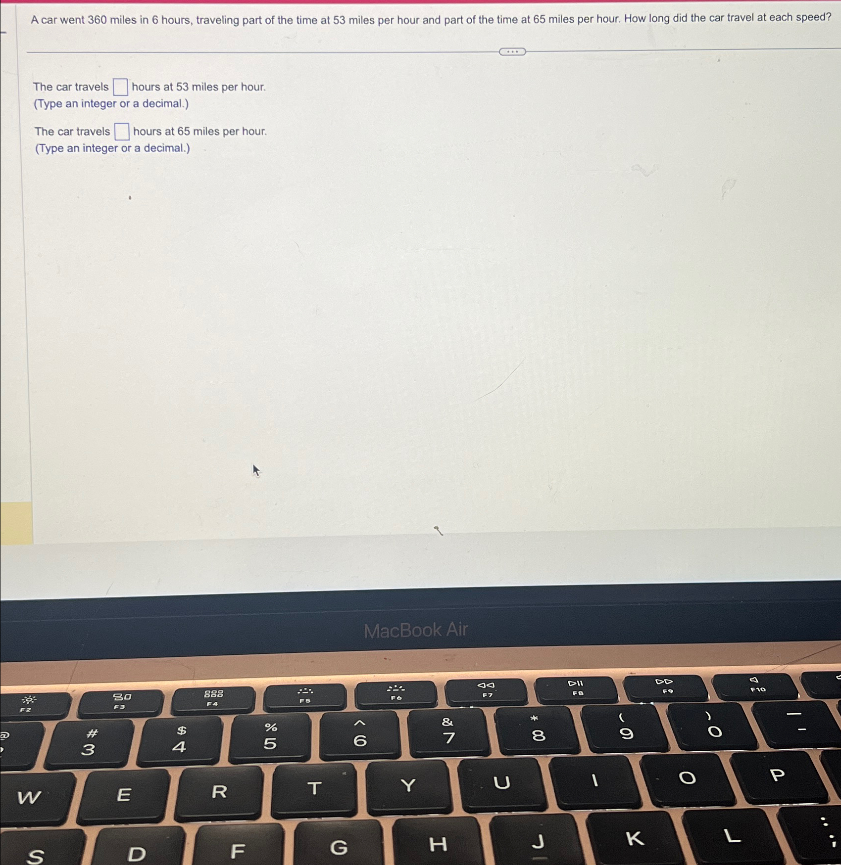 Solved A car went 360 ﻿miles in 6 ﻿hours, traveling part of | Chegg.com
