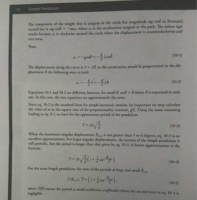 Solved Experiment 10 SIMPLE PENDULUM Purpose To study the | Chegg.com