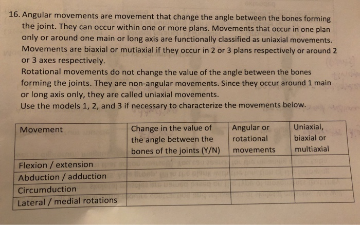 Solved 16. Angular movements are movement that change the | Chegg.com