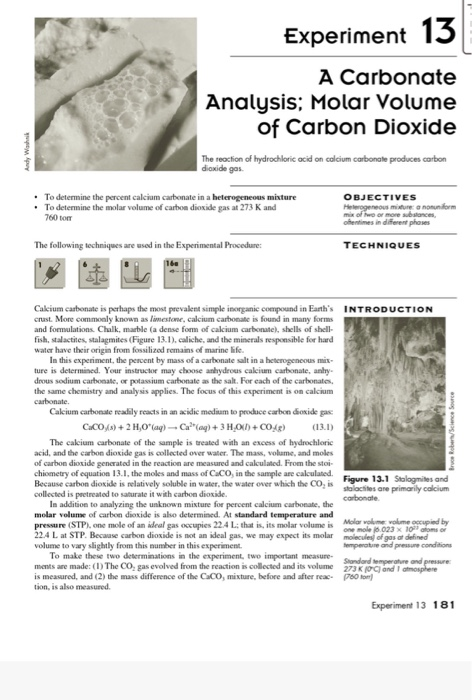 Solved Experiment 1 Report Sheet "A carbonate Analysis; | Chegg.com