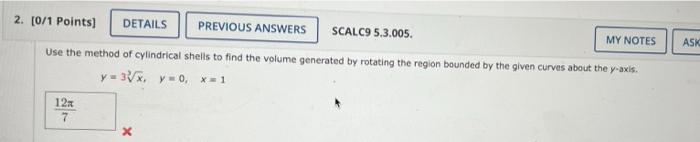 Solved 2. [0/1 Points] DETAILS PREVIOUS ANSWERS SCALC9 | Chegg.com