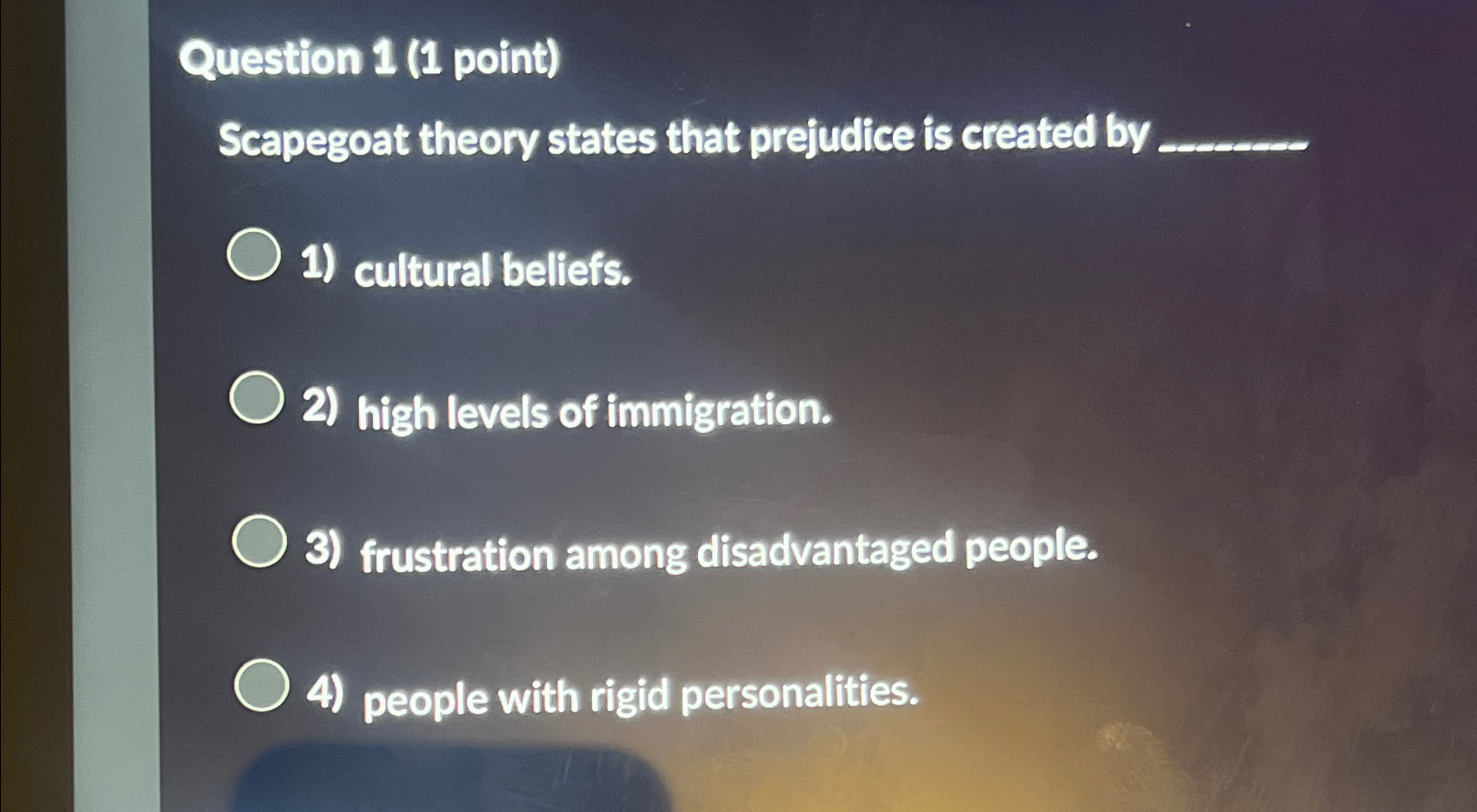 Solved Question 1 (1 ﻿point)Scapegoat theory states that | Chegg.com