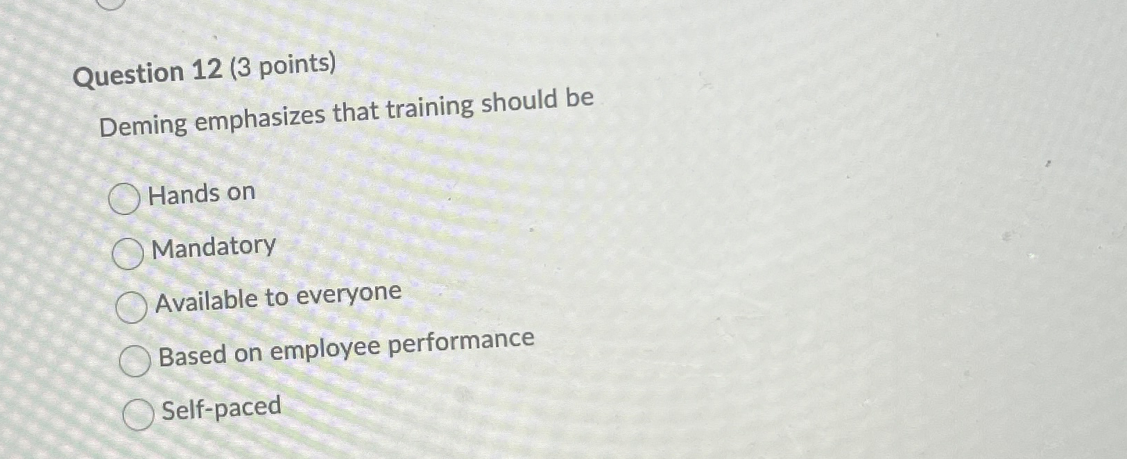 Solved Question 12 (3 ﻿points)Deming emphasizes that | Chegg.com