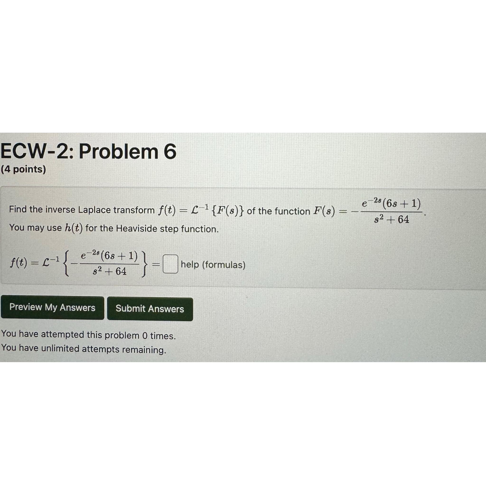 Solved ECW-2: Problem 6(4 ﻿points)Find the inverse Laplace | Chegg.com