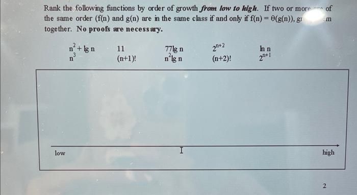 Solved Rank the following functions by order of growth from | Chegg.com