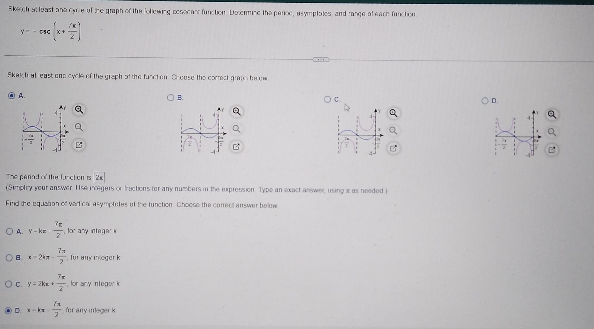 Solved Sketch at least one cycle of the graph of the | Chegg.com