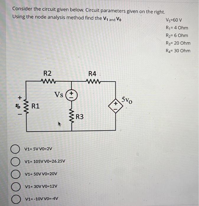 Solved Consider the circuit given below. Circuit parameters | Chegg.com