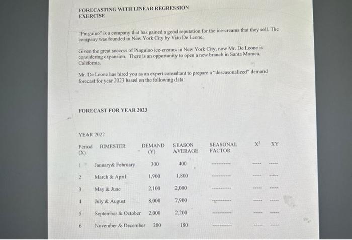 Solved FORECASTING WITIHIINEAR REGRESSION EXERCISE | Chegg.com