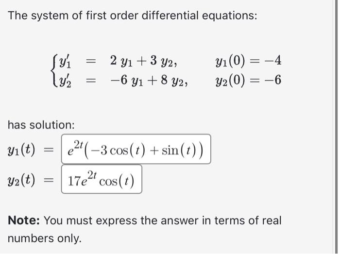 The system of first order differential equations: | Chegg.com