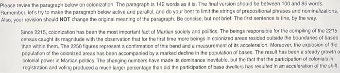 ease revise the paragraph below on colonization. The | Chegg.com