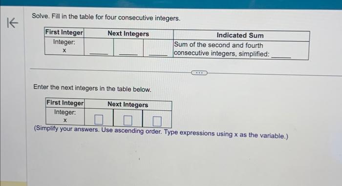 Solved Solve. Fill in the table for four consecutive | Chegg.com