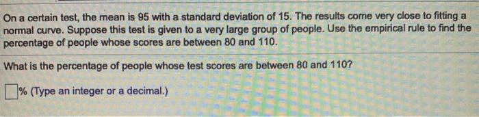 Solved On a certain test, the mean is 95 with a standard | Chegg.com