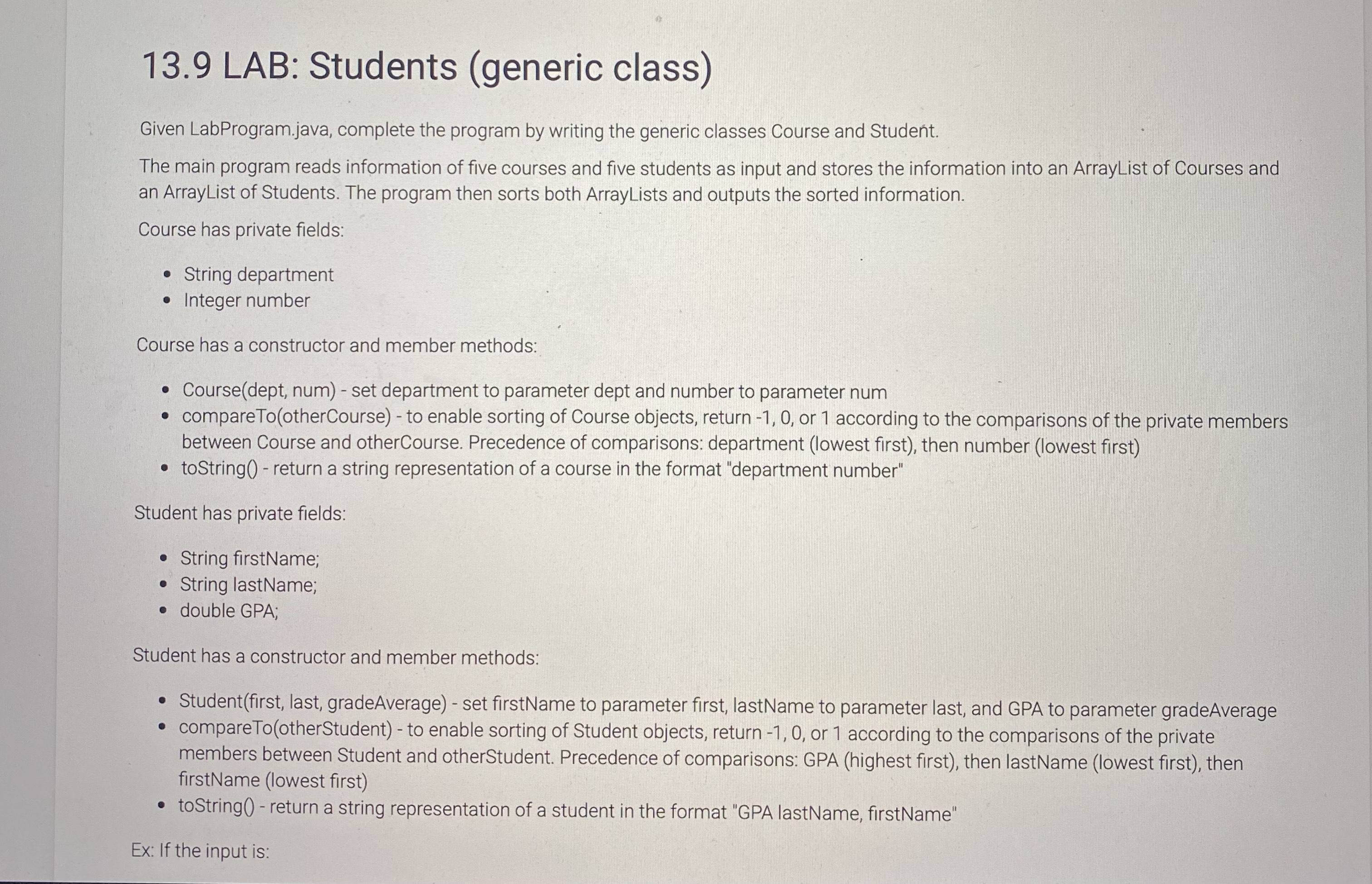 13.9 ﻿LAB: Students (generic class)Given | Chegg.com