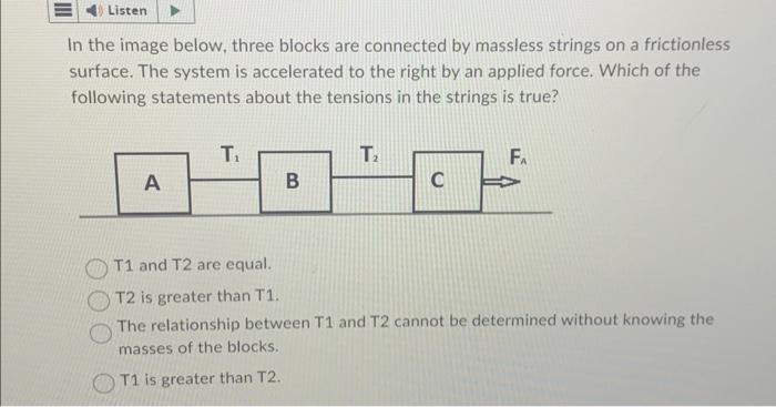 Solved In the image below, three blocks are connected by | Chegg.com